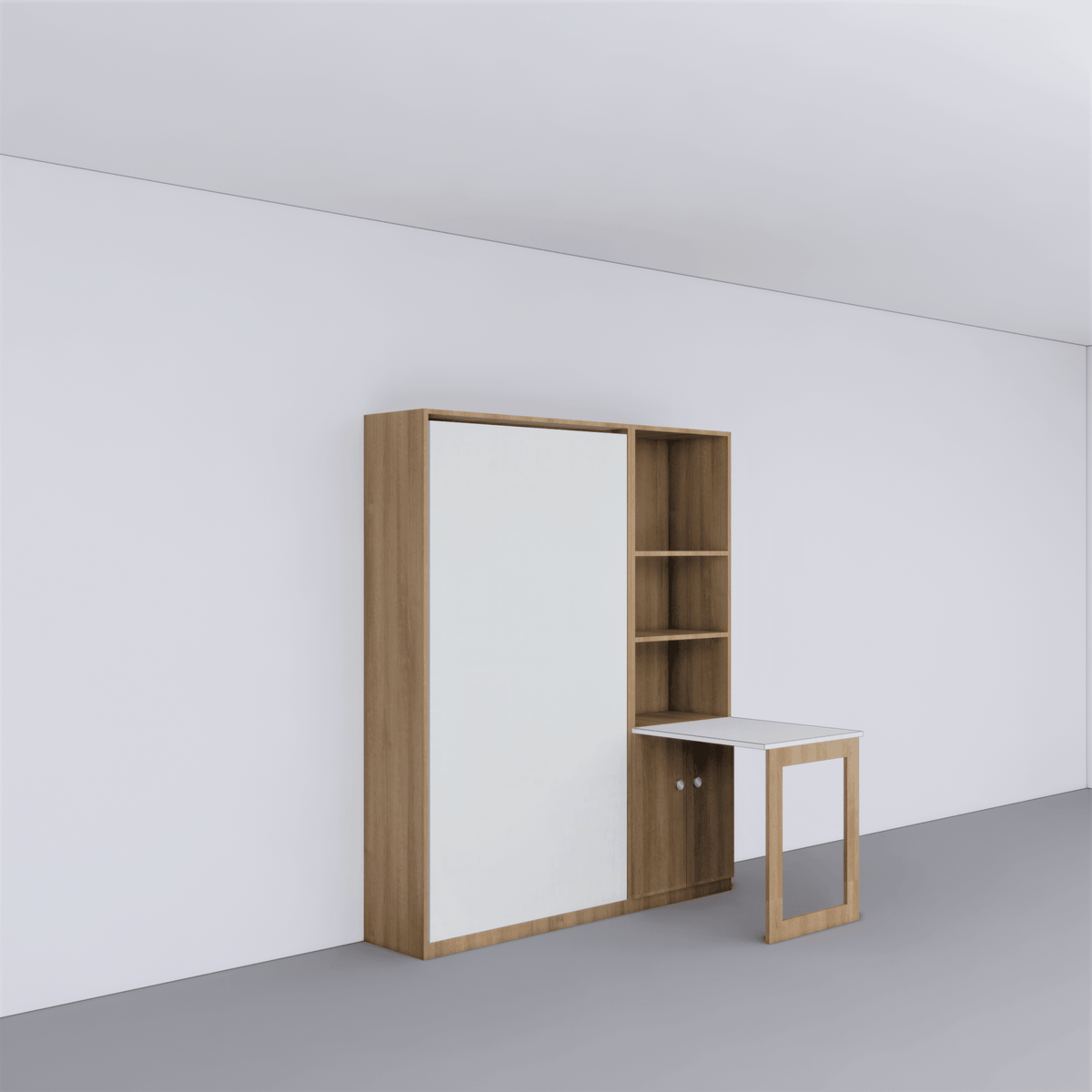 Single Vertical Wall Bed with iTable Medium – InvisibleBed.com