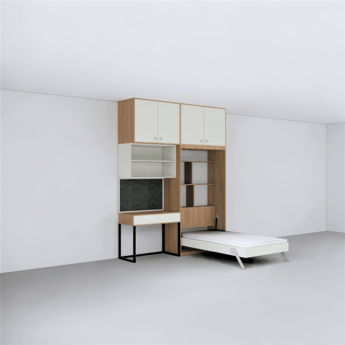 Single Vertical Wall Bed with Storage and Loft – InvisibleBed.com